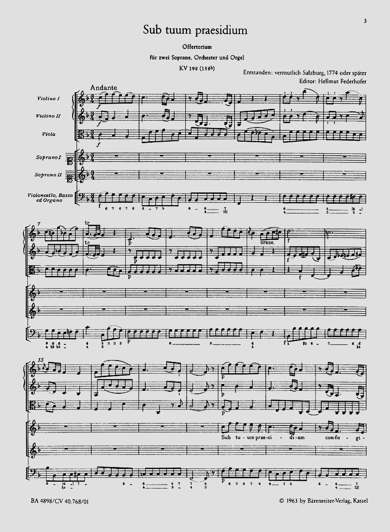 Sub tuum praesidium de Wolfgang Amadeus Mozart » Partitions pour chant ...