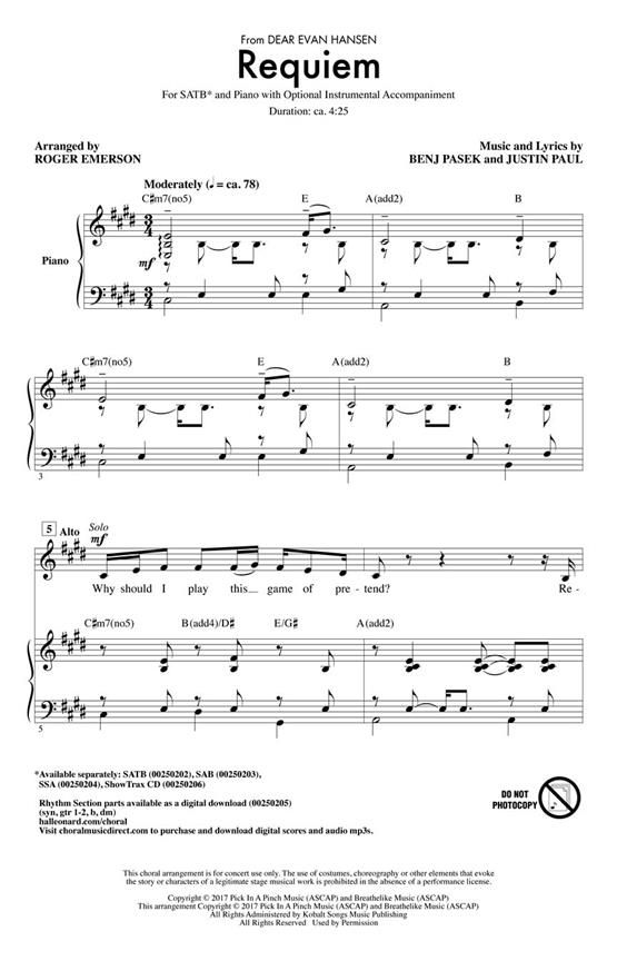 Requiem (from Dear Evan Hansen) de Justin Paul (Download) » partitions ...